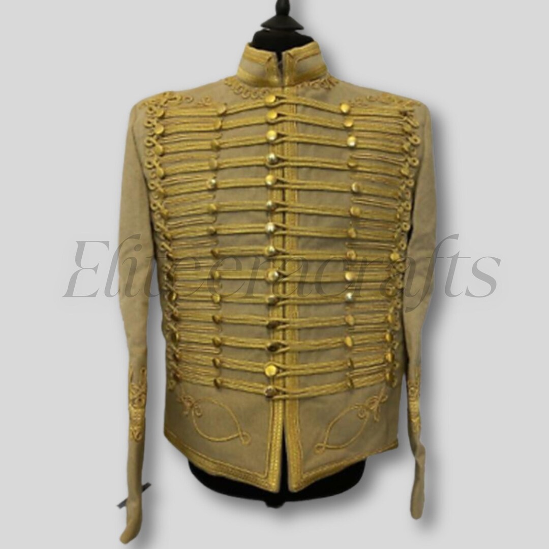 Handmade Napoleonic Hussar Jacket | Old Gold Military Tunic With Gold ...
