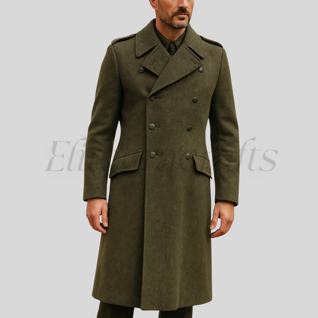 Vintage 1950s Swedish Military Wool Overcoat | Olive Drab Melton ...
