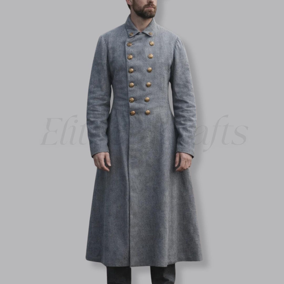 Men's Confederate Officer Frock Coat - Grey Wool Civil War Uniform ...