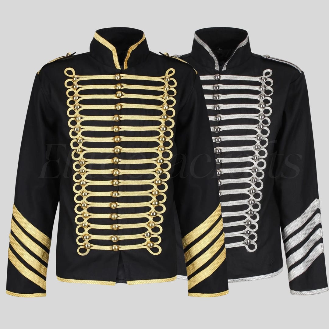 Men’s Military Hussar Parade Jacket – Black Gold or Silver Braided ...