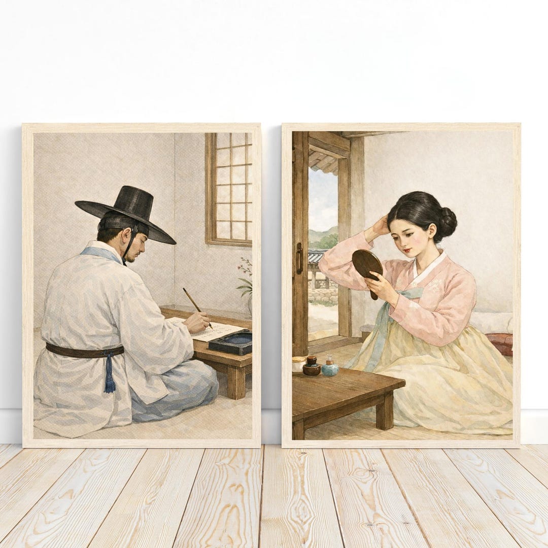 Love Letter & First Meeting Couple Wall Art Set – Romantic Korean ...