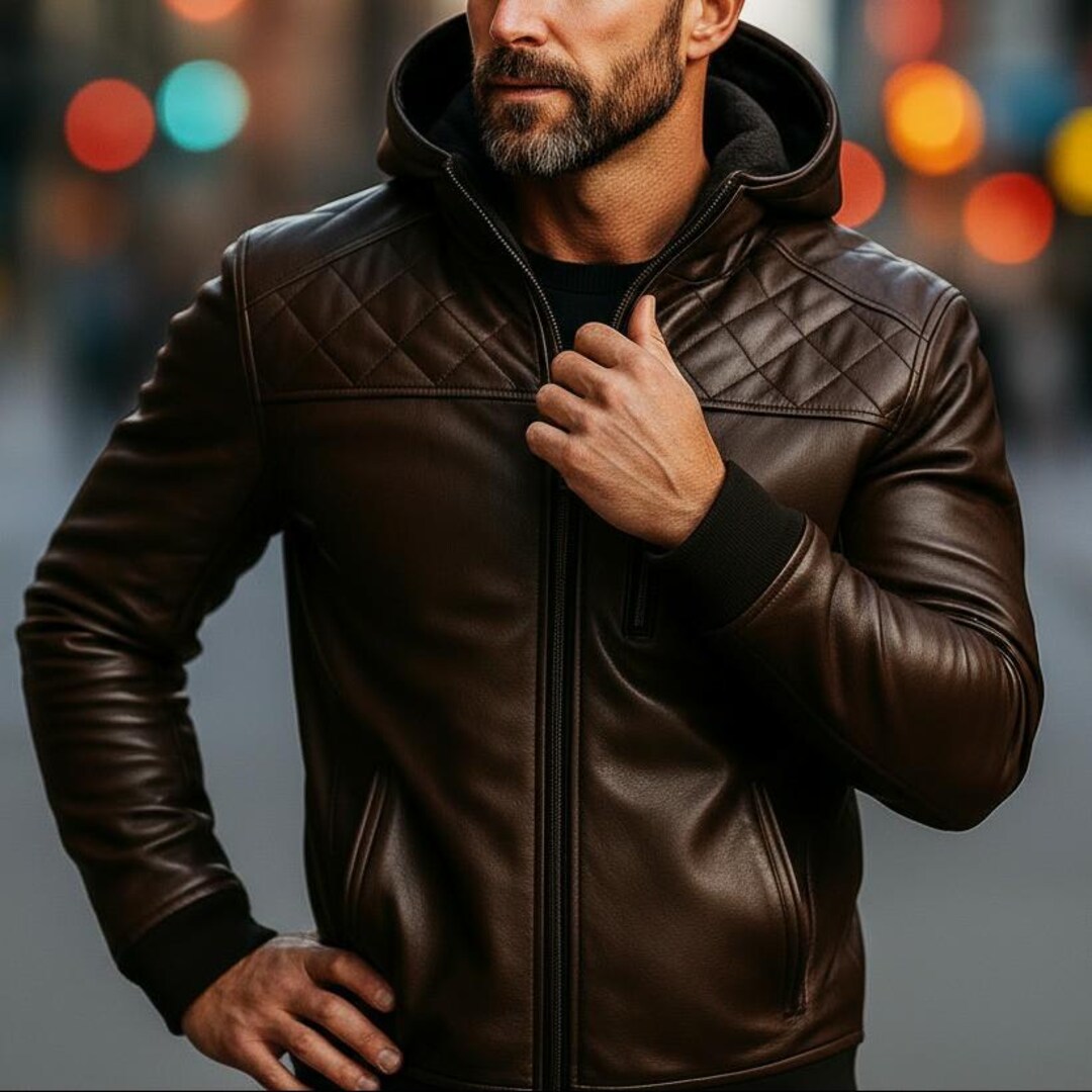 Men's Handmade Brown Lambskin Leather Bomber Jacket - Diamond Quilted ...