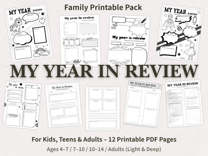 2025 Year in Review Printable Bundle Family Reflection Worksheets Kids ...