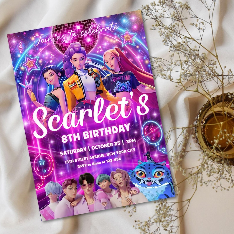 Kpop Demon Hunters Birthday Invitation Template Editable Canva Template ...