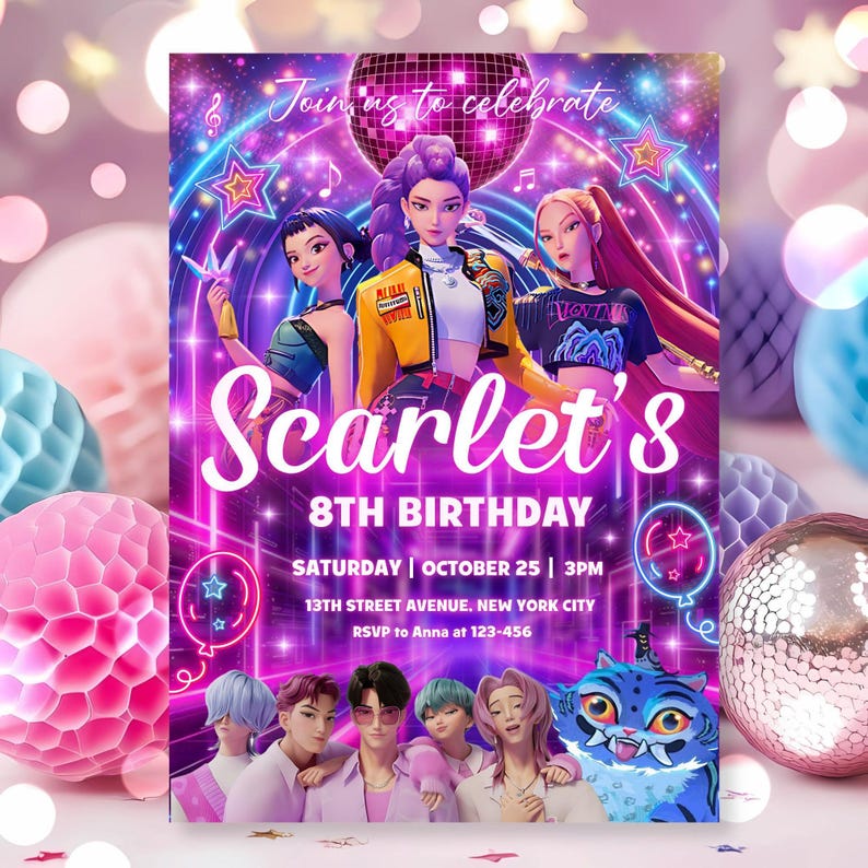 Kpop Demon Hunters Birthday Invitation Template Editable Canva Template ...