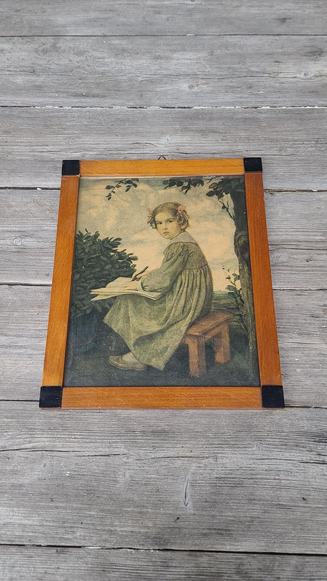Art Nouveau Print "girl Writing in the Garden" • Ludwig Von Zumbusch ...