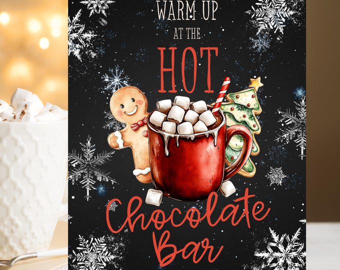 Instant Download Winter Hot Chocolate Bar Kit, Printable Gold Black Hot ...