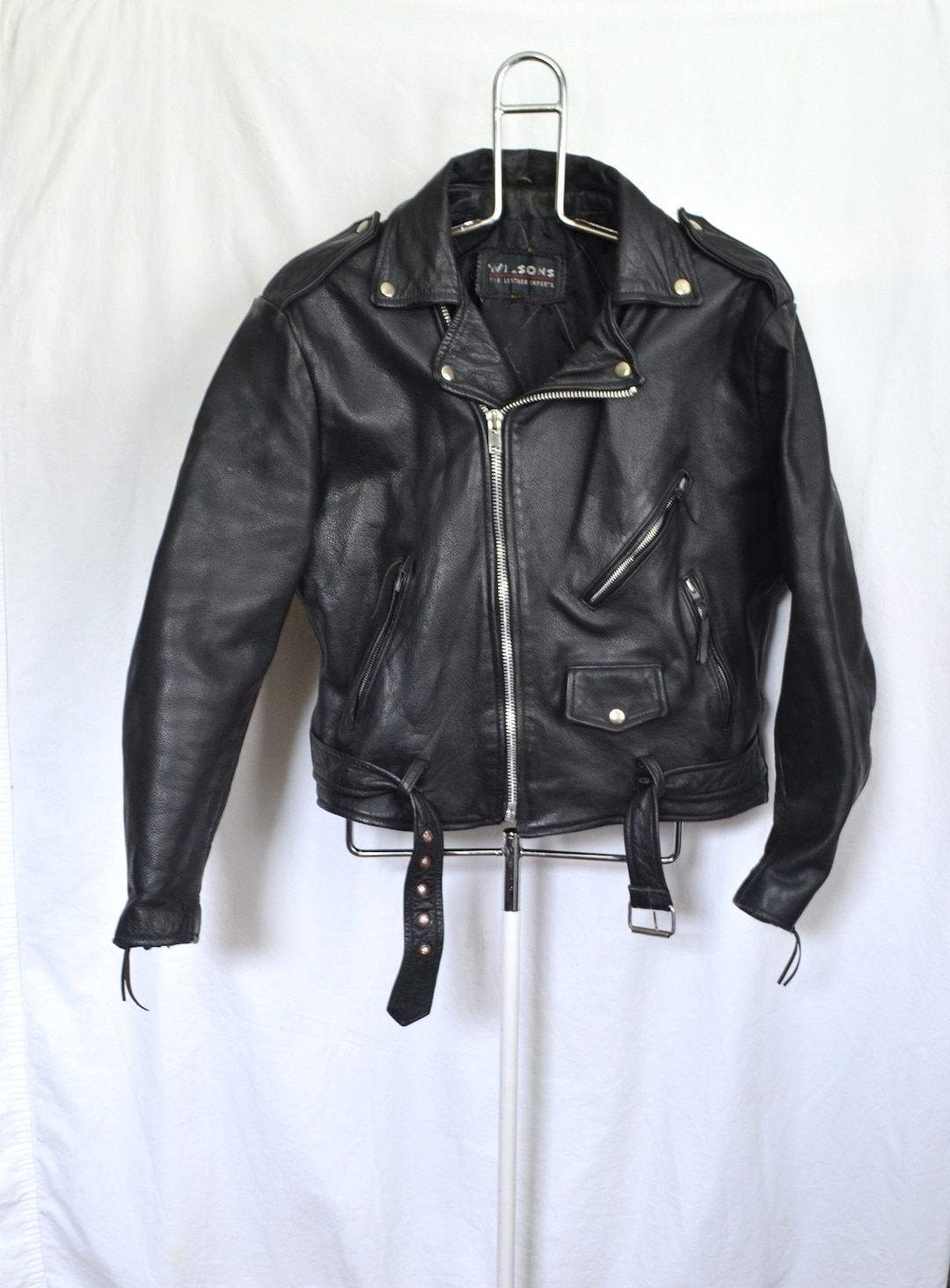 Vintage Black Leather Motorcycle Jacket Mens Medium / Large Womens Moto ...