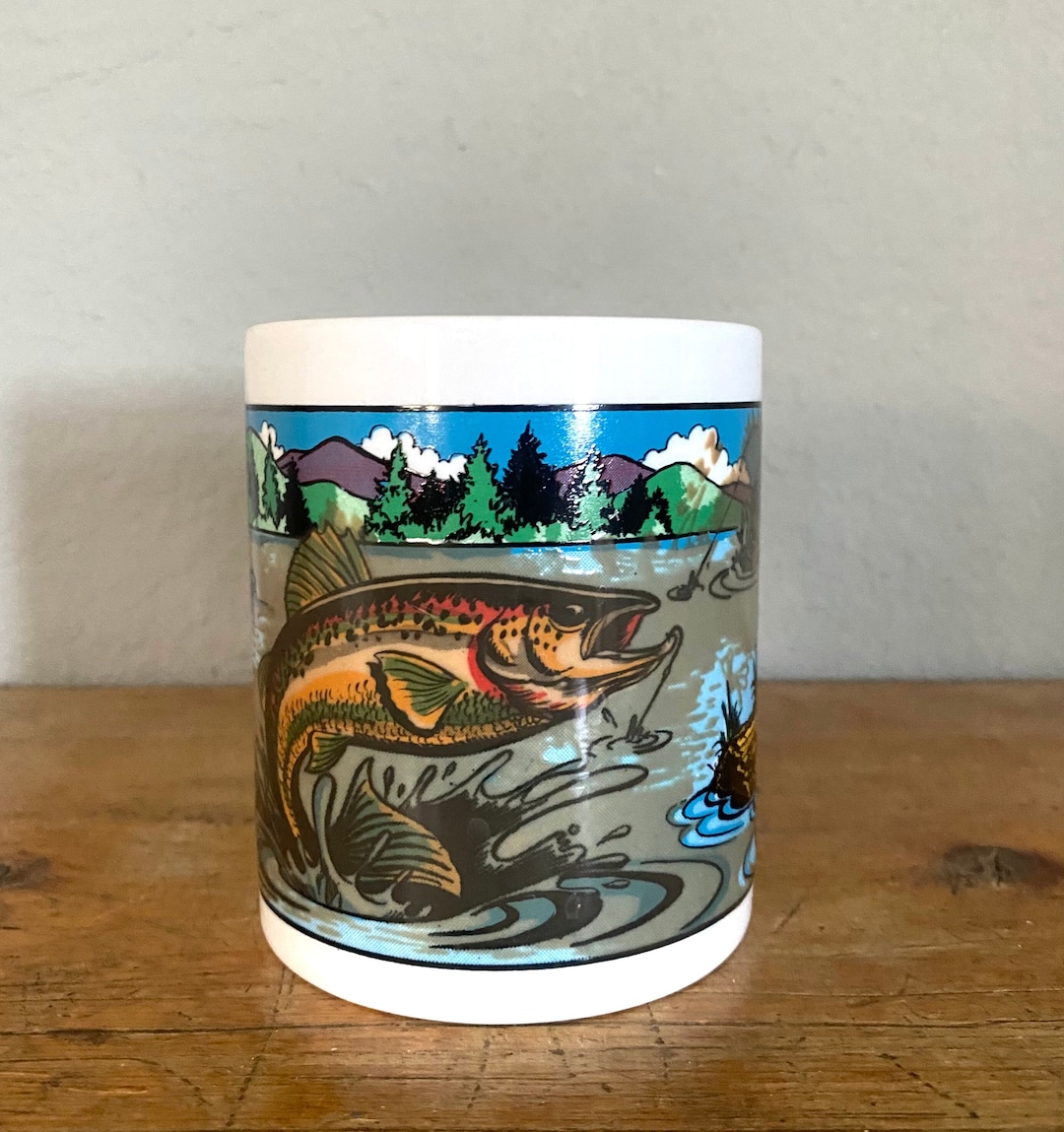 Vintage Trout Coffee Mug Fly Fishing Fisherman Angling Angler Rainbow ...