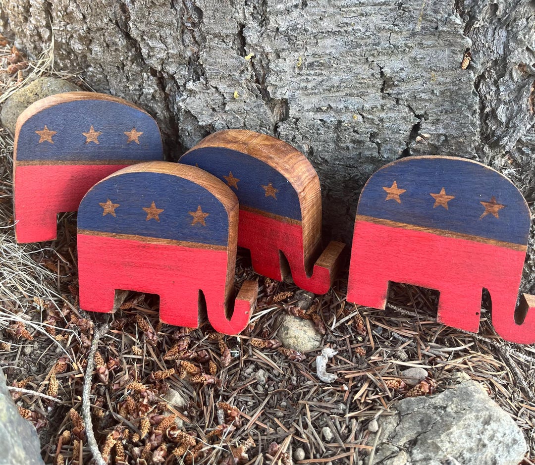 Republican Elephant Rustic Wood Chunky Country Distressed Shelf Decor ...