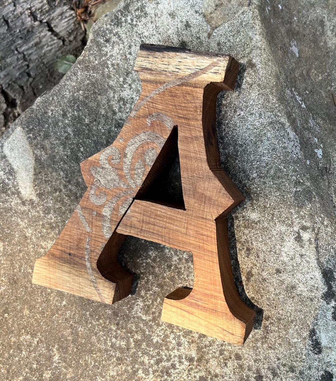Handmade Walnut Wood Letter A: Rustic Copper Scroll Decor - Etsy