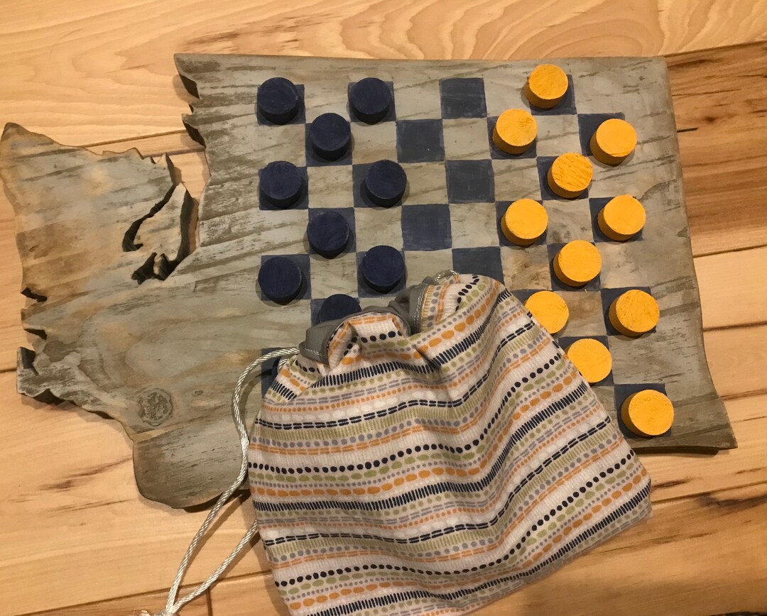 Handmade Washington State Wood Checkerboard Game With Drawstring Bag - Etsy