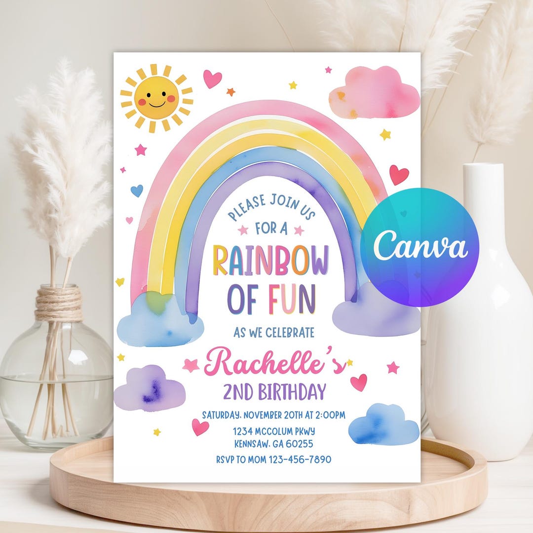 Editable Rainbow Birthday Invitation, Girls Rainbow Party, Magic ...