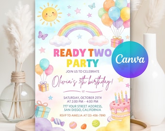 Editable Ready Two Party Invitation, 2nd Birthday Girl Invitation ...