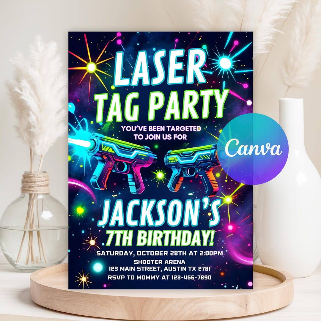 Editable Laser Tag Birthday Invitation, Laser Tag Party Invite Template ...