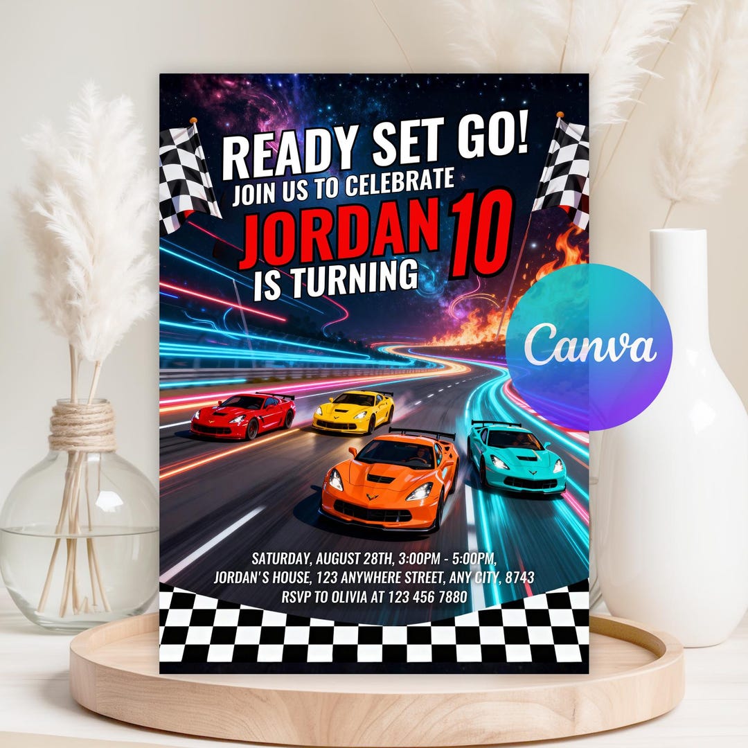 Editable Race Car Birthday Invitation, Racecar Party, Racing Party ...