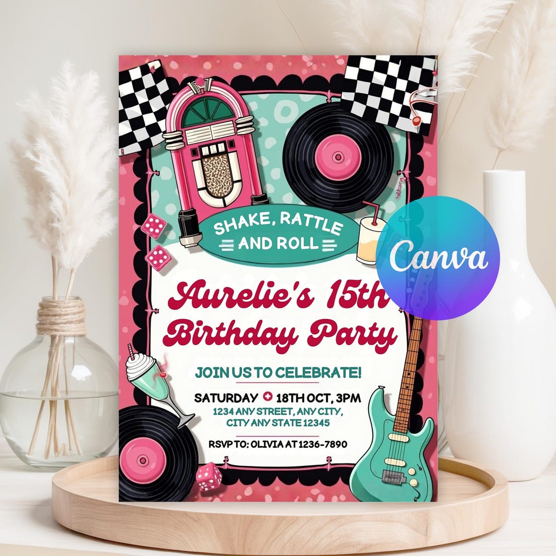 Retro Diner Birthday Invitation, 50's Party Invite, Fifty Party Invite ...