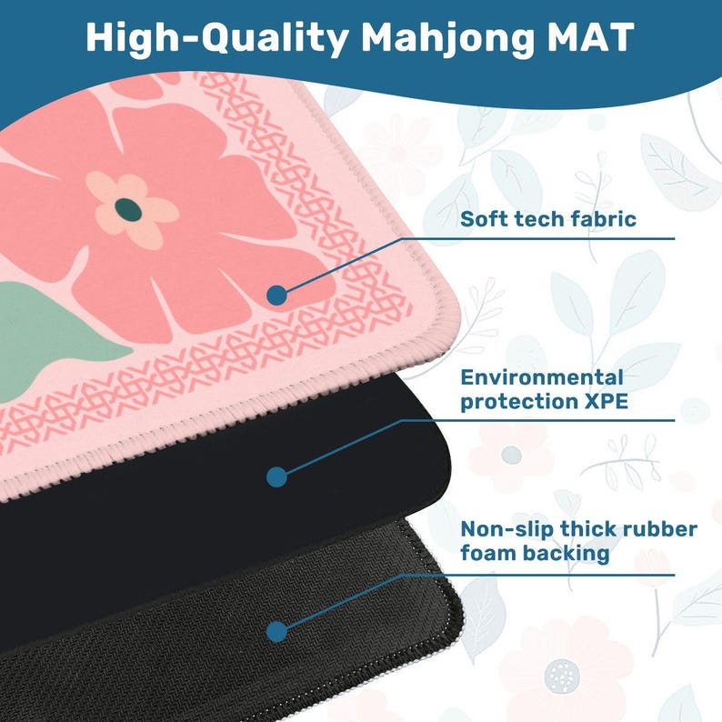 Pink Floral Mahjong Mat, Retro Flower Game Mat, Cottagecore Table Cover ...