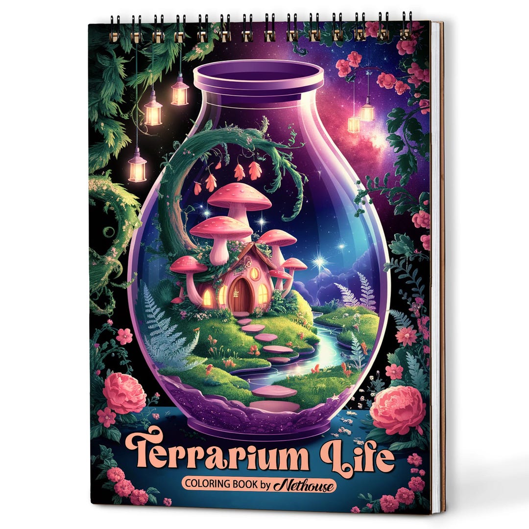 Terrarium Life Coloring Book, A5 Wooden Cover, Botanical Illustrations ...