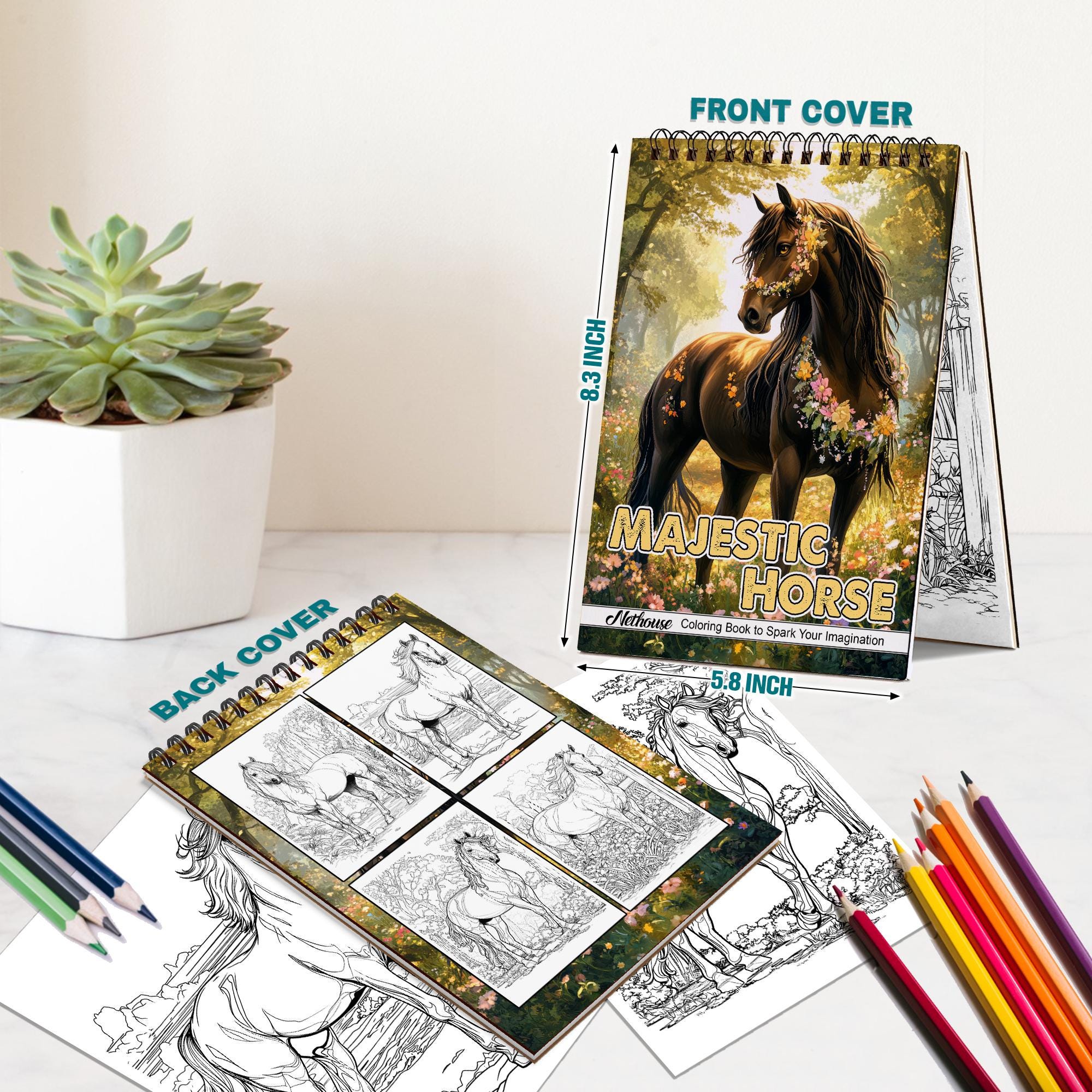 Majestic Horse Coloring Book: A5 Wooden Cover, 30 Pages - Etsy
