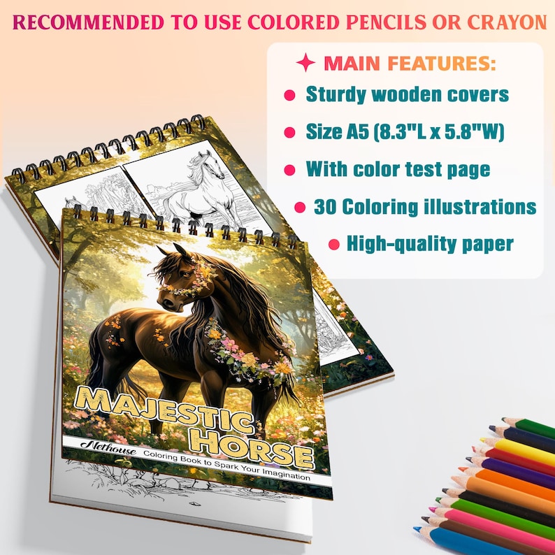 Majestic Horse Coloring Book: A5 Wooden Cover, 30 Pages - Etsy