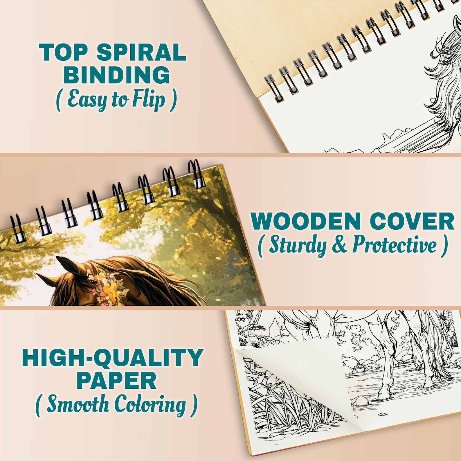 Majestic Horse Coloring Book: A5 Wooden Cover, 30 Pages - Etsy