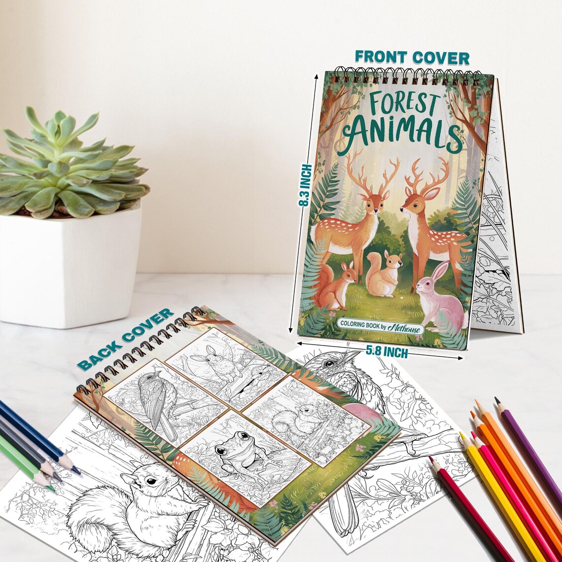 Forest Animals Coloring Book – A5 Wooden Cover, Relaxing Nature Art - Etsy