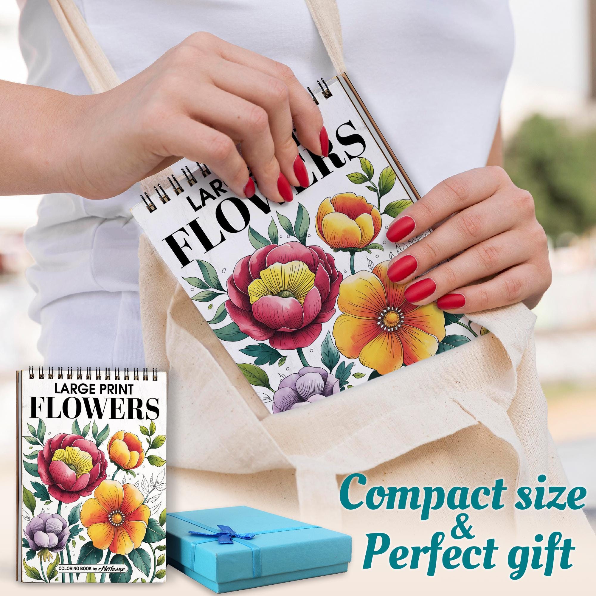 Large Print Flowers Coloring Book: A5 Spiral Bound Wooden Cover - Etsy