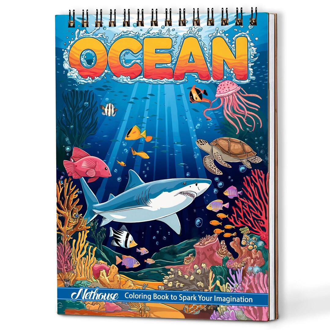 Ocean Coloring Book A5 – Handmade Sea Life Art, Engraved Wood Cover - Etsy
