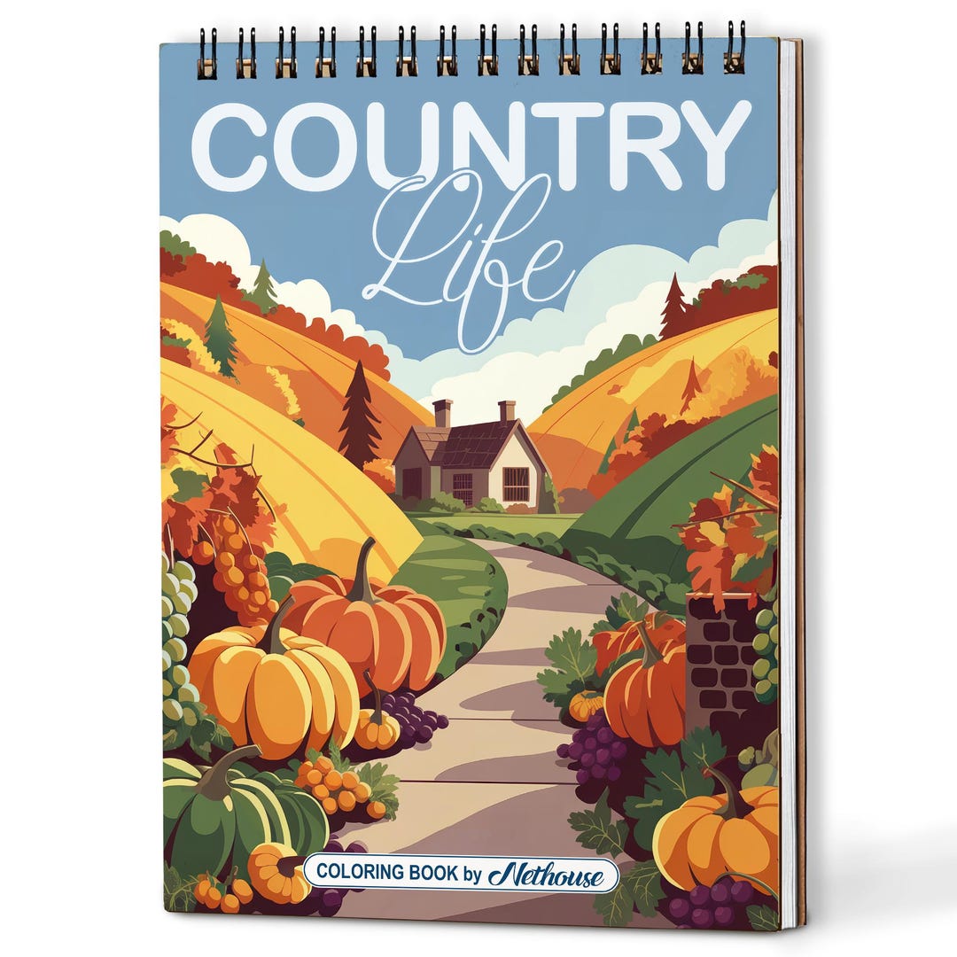 Country Life Coloring Book – Rustic Farm Scenes, Wooden Cover (A5) - Etsy