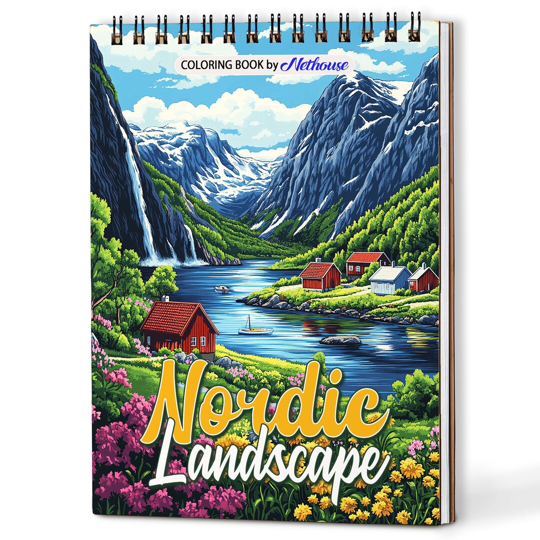 Nordic Landscape Coloring Book: A5 Scandinavian Nature Art, Wooden ...