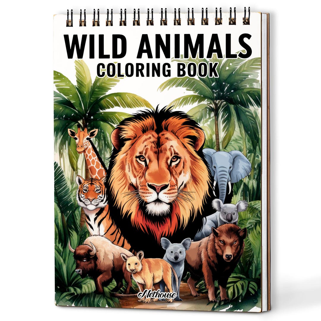 Wild Animals Coloring Book: Handmade Wooden Cover, Spiral Bound (A5) - Etsy