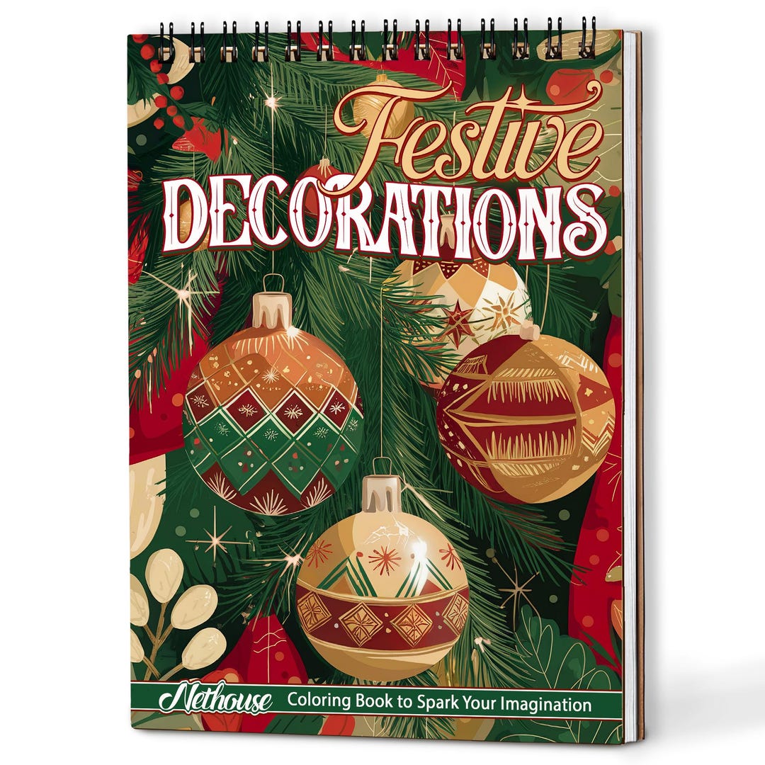 Festive Decorations Coloring Book – Holiday Ornaments & Cozy Seasonal ...