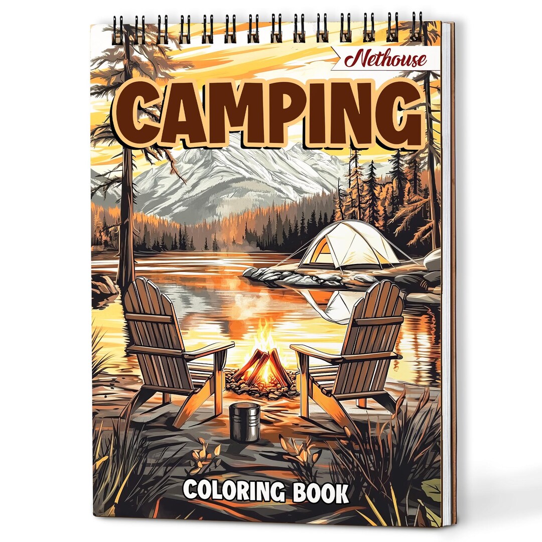 Camping Coloring Book A5 – Outdoor Adventure Art, Nature Scenes ...
