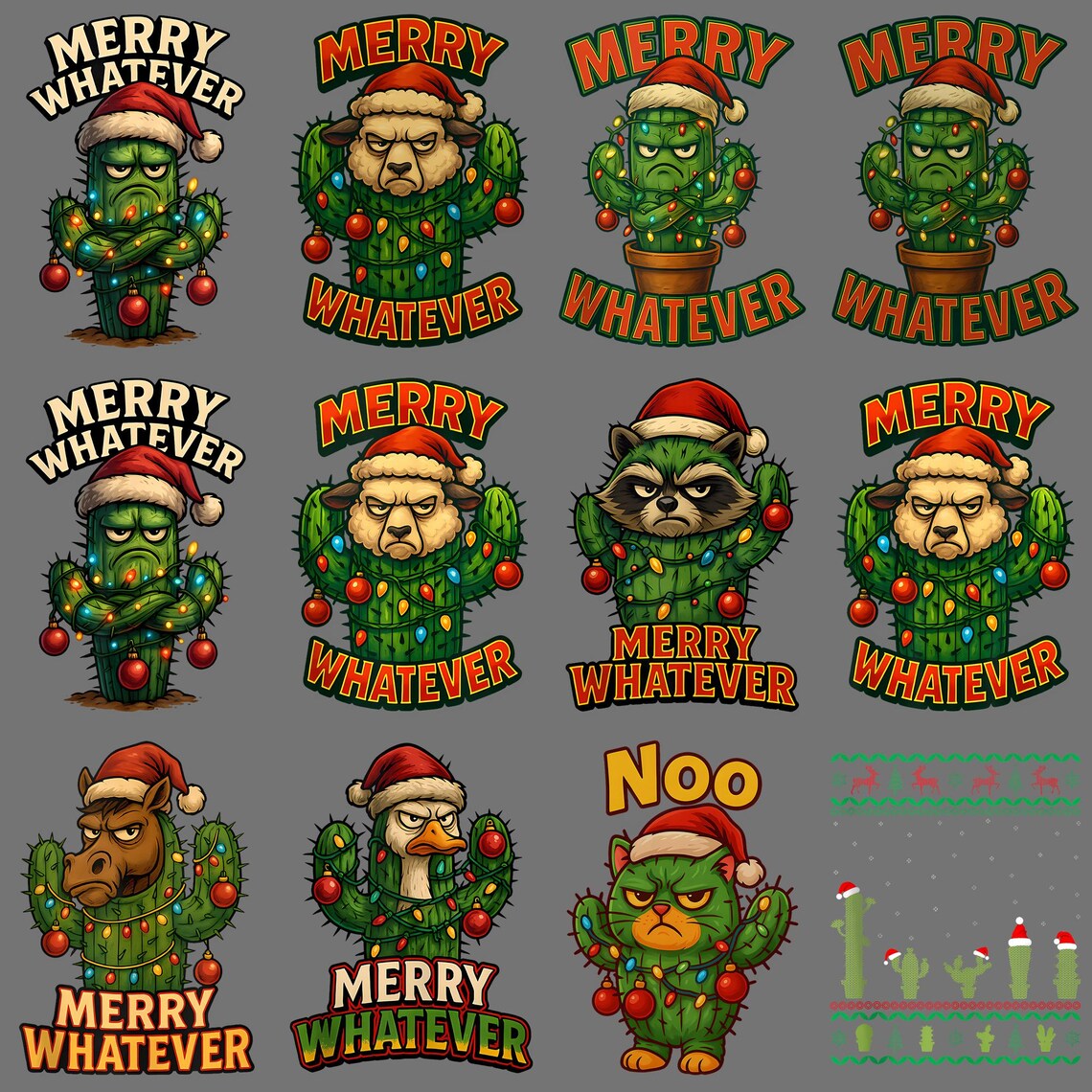 Merry Whatever PNG Funny Christmas Cactus Holiday Humor Clipart ...