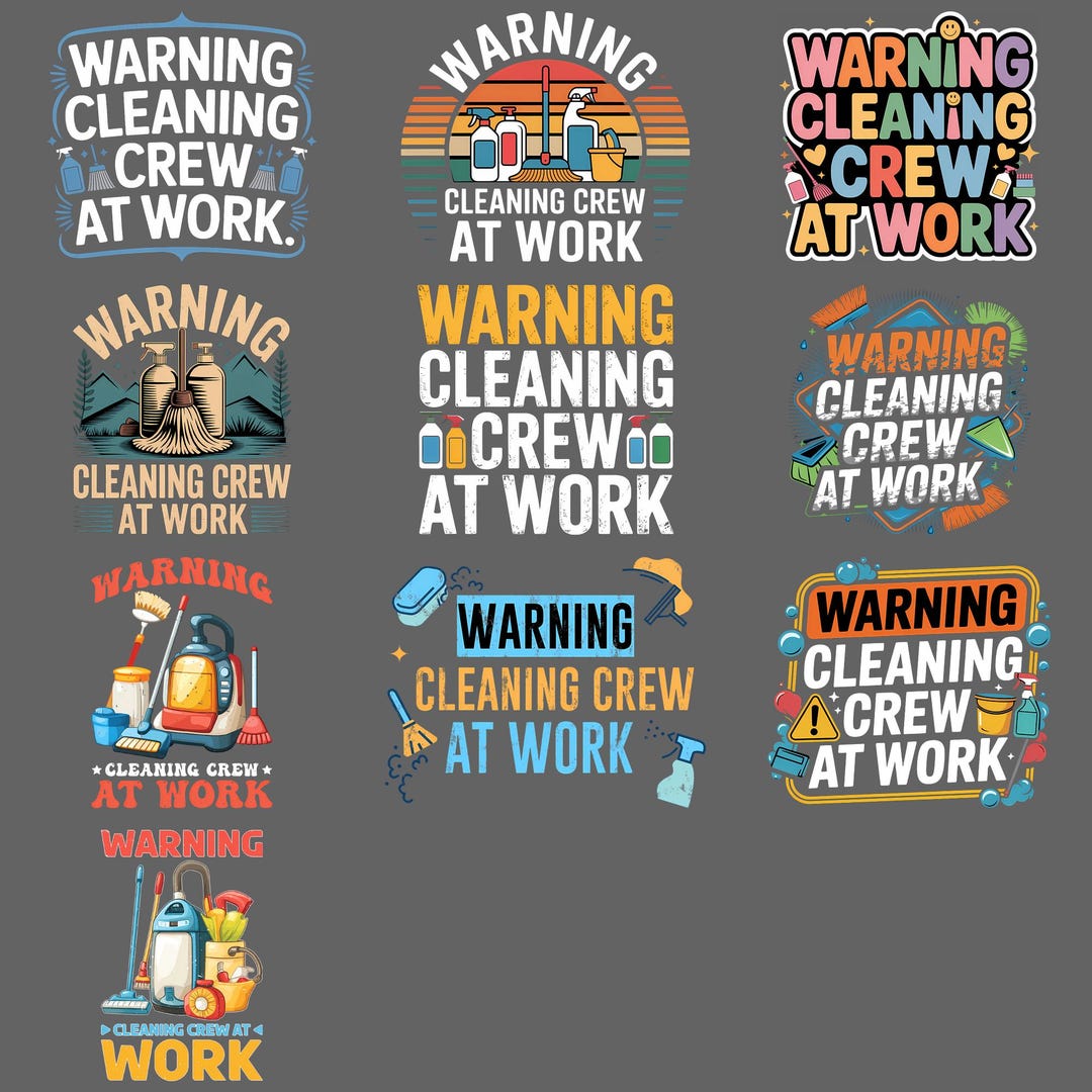 Warning Cleaning Crew PNG, Housekeeping Squad at Work Clipart, Funny ...