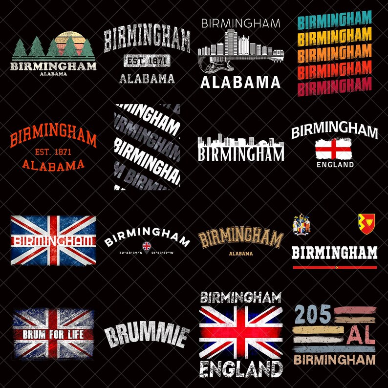 Birmingham PNG Bundle, Alabama Skyline Vintage, England Union Jack ...