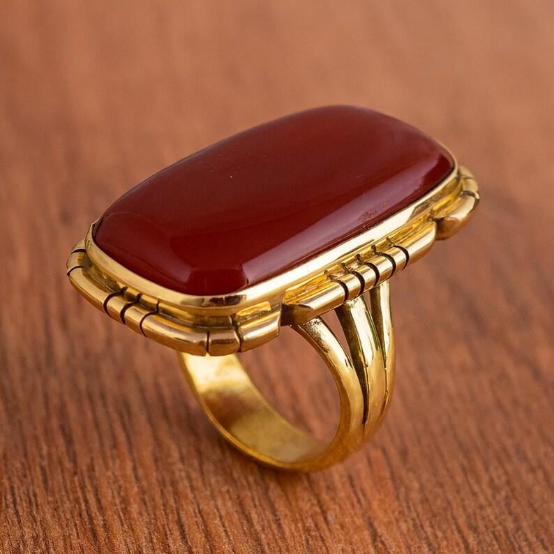 Vintage Red Stone Ring, Gold Statement Ring, Carnelian Style Ring ...