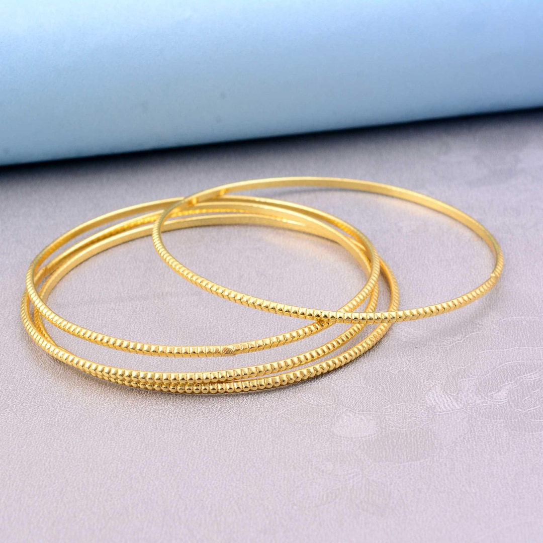 Gold Plated Thin Bangles Set for Women, Minimalist Stackable Bracelets ...
