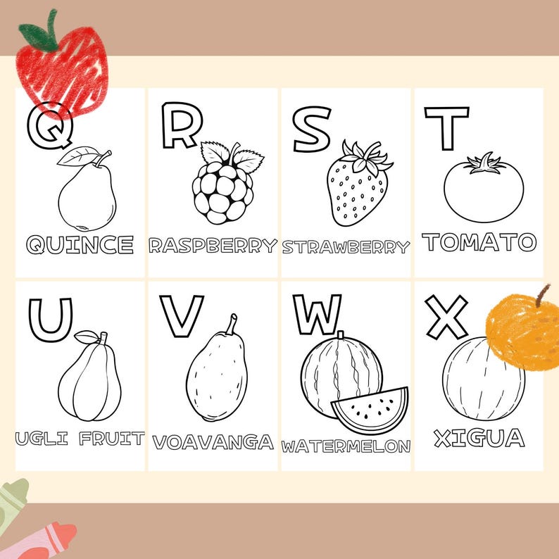 ABC Fruity Coloring Book | A-Z Printable Alphabet Coloring Pages ...