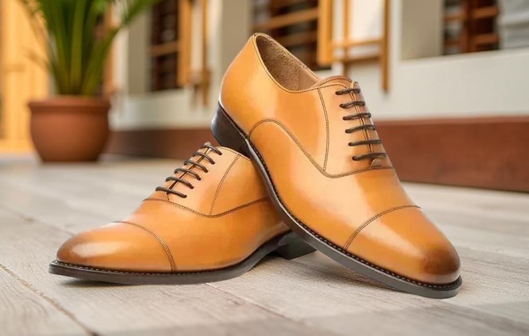 Handmade Men's Light Tan Leather Oxford Dress Business Shoes for Mens ...