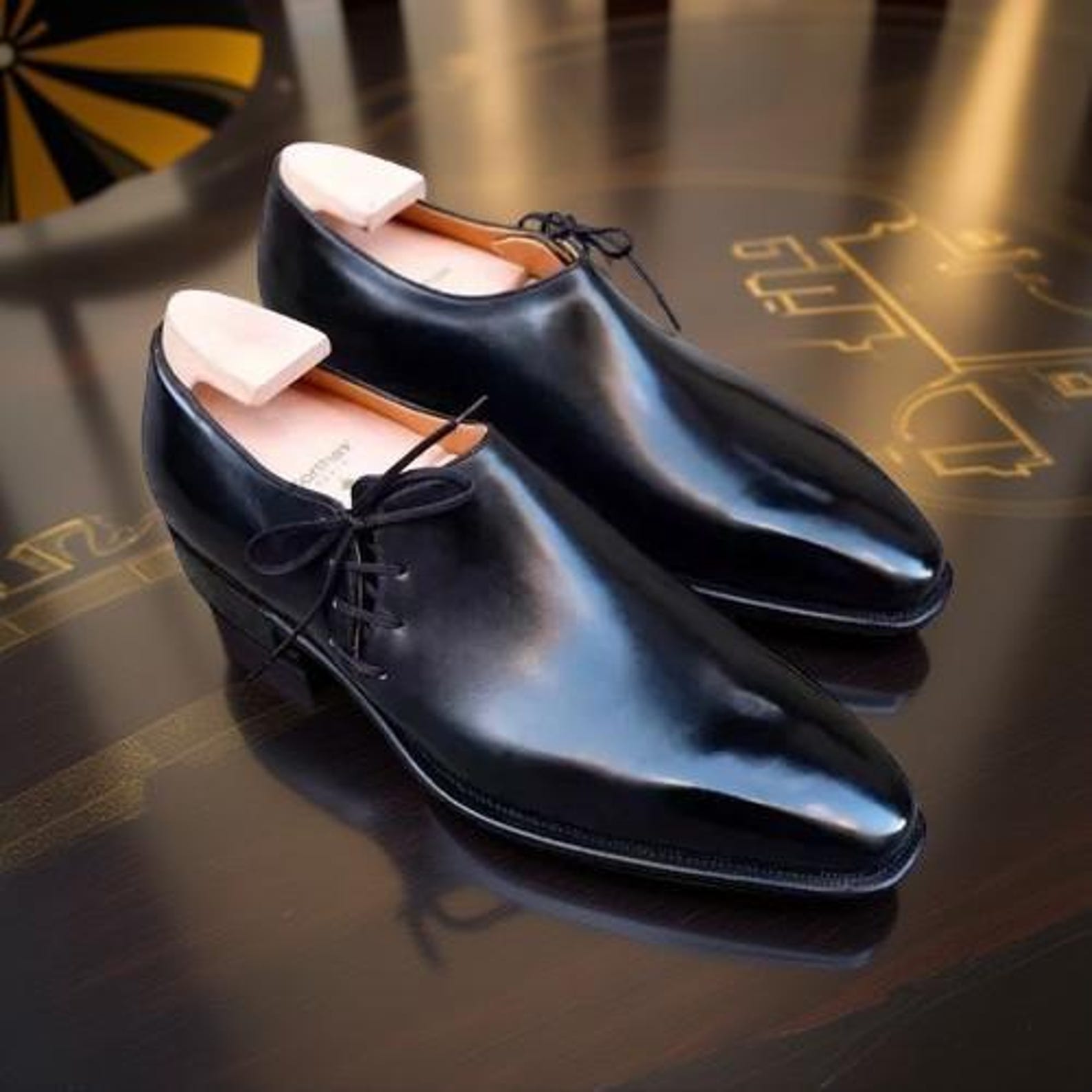 Genuine Men's Handmade Leather Shoes, Black Lace up Dress Formal Shoes ...