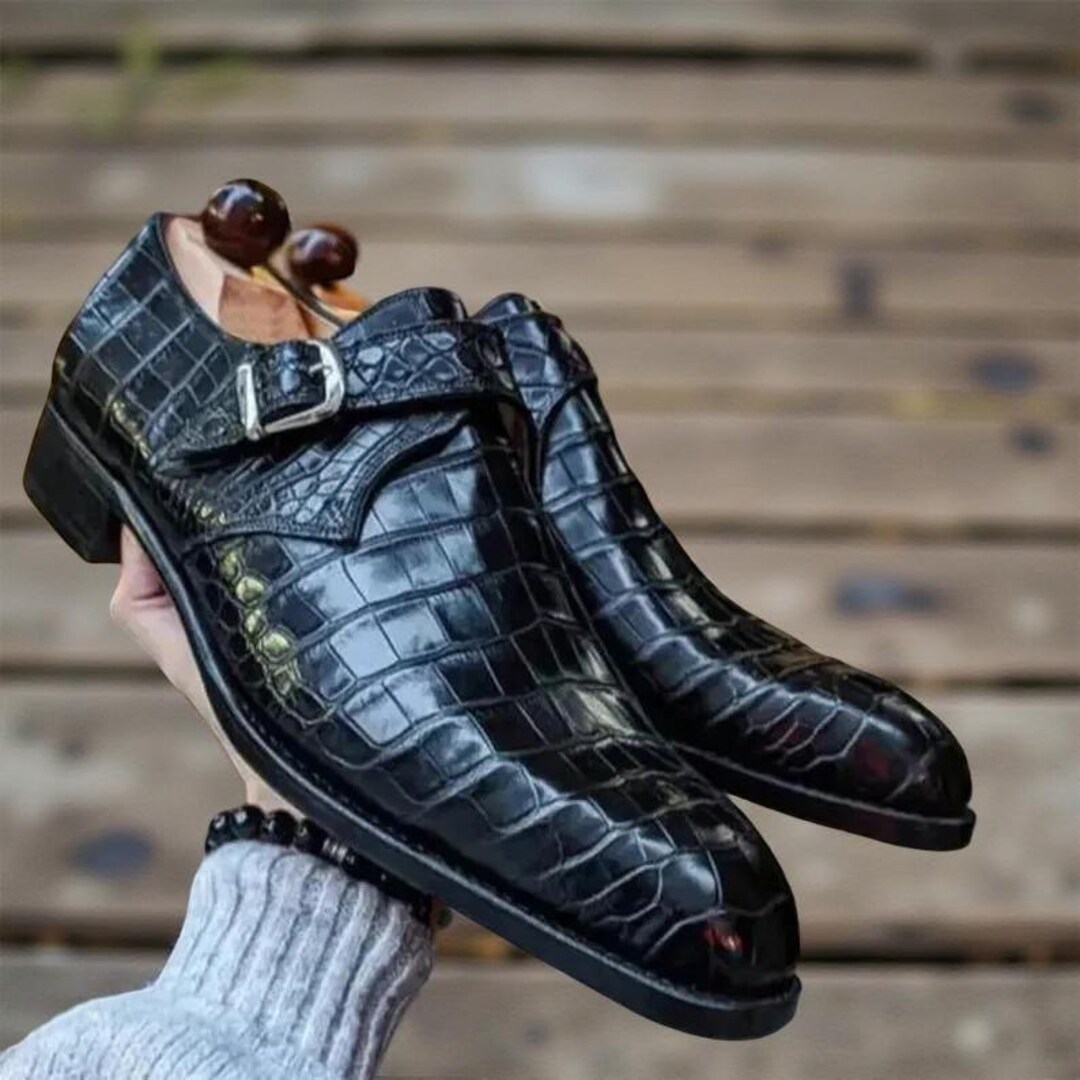 Handmade Black Color Shoes Leather Single Monk Strap Shoes, Formal ...