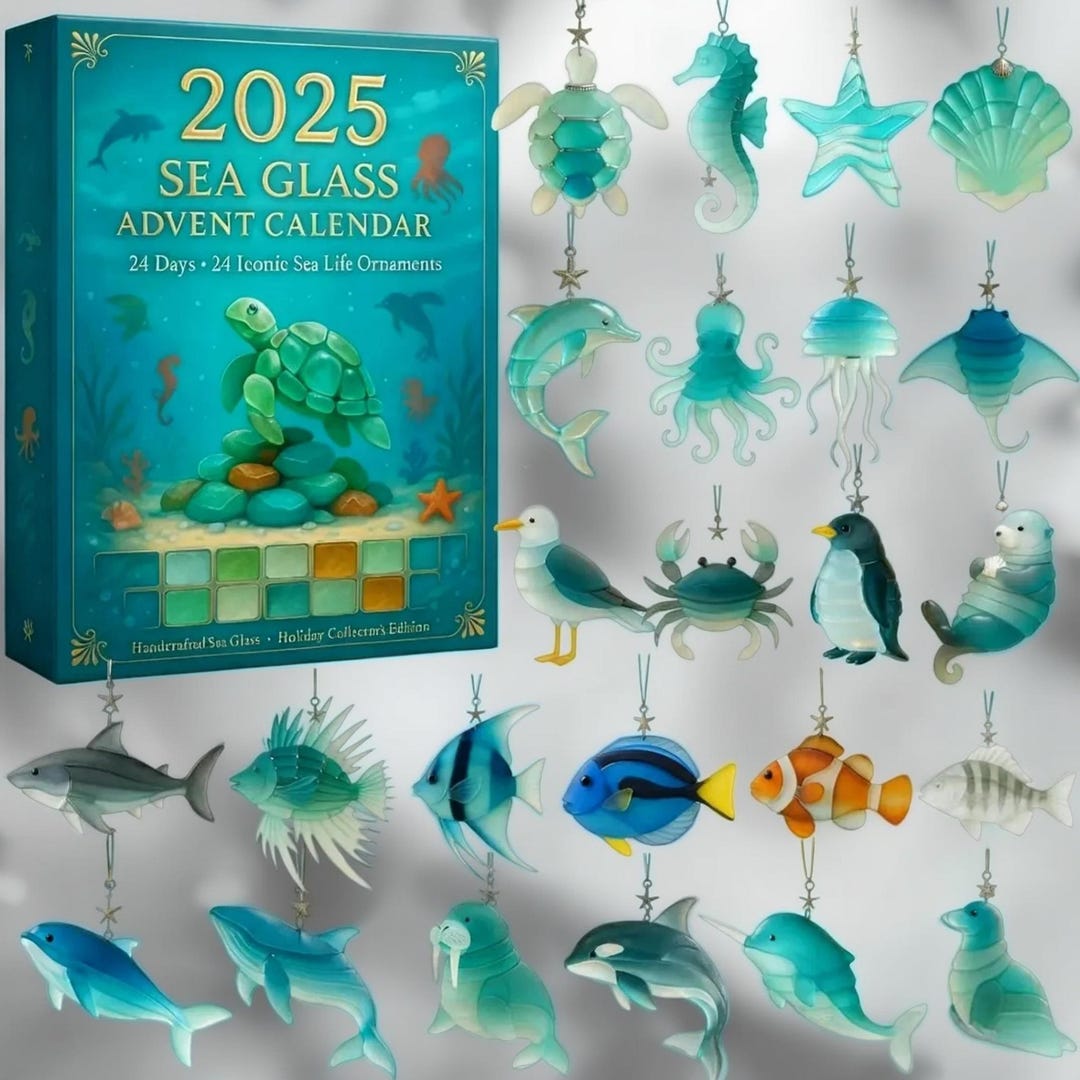 Sea Glass Advent Calendar 2025, 24 Day Acrylic Ocean Ornament Countdown ...