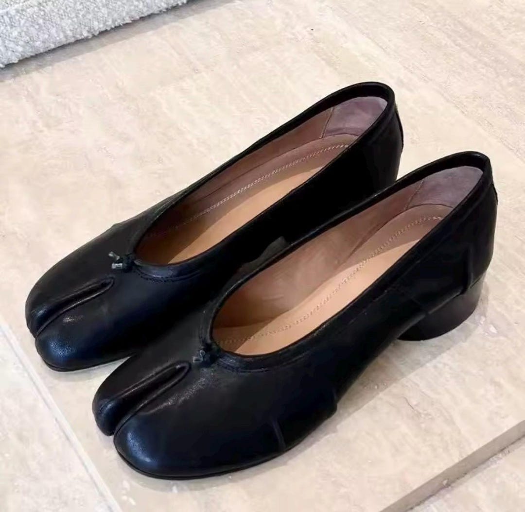 Tabi Ballet Heels | Split Toe Ballet Shoes | Black Patent Minimal Heels ...