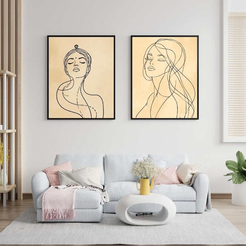 Buy Indian Woman Line Art Printable Wall Art Set of 2 | Abstract Female ...