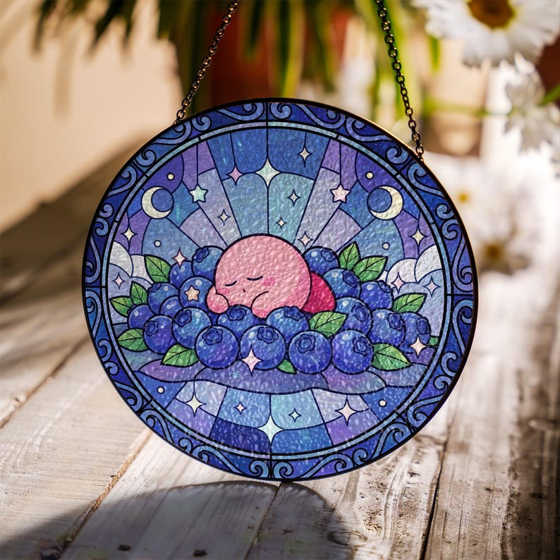 Blueberry Stained Glass Suncatcher, Stained Glass Style Fruit Window ...