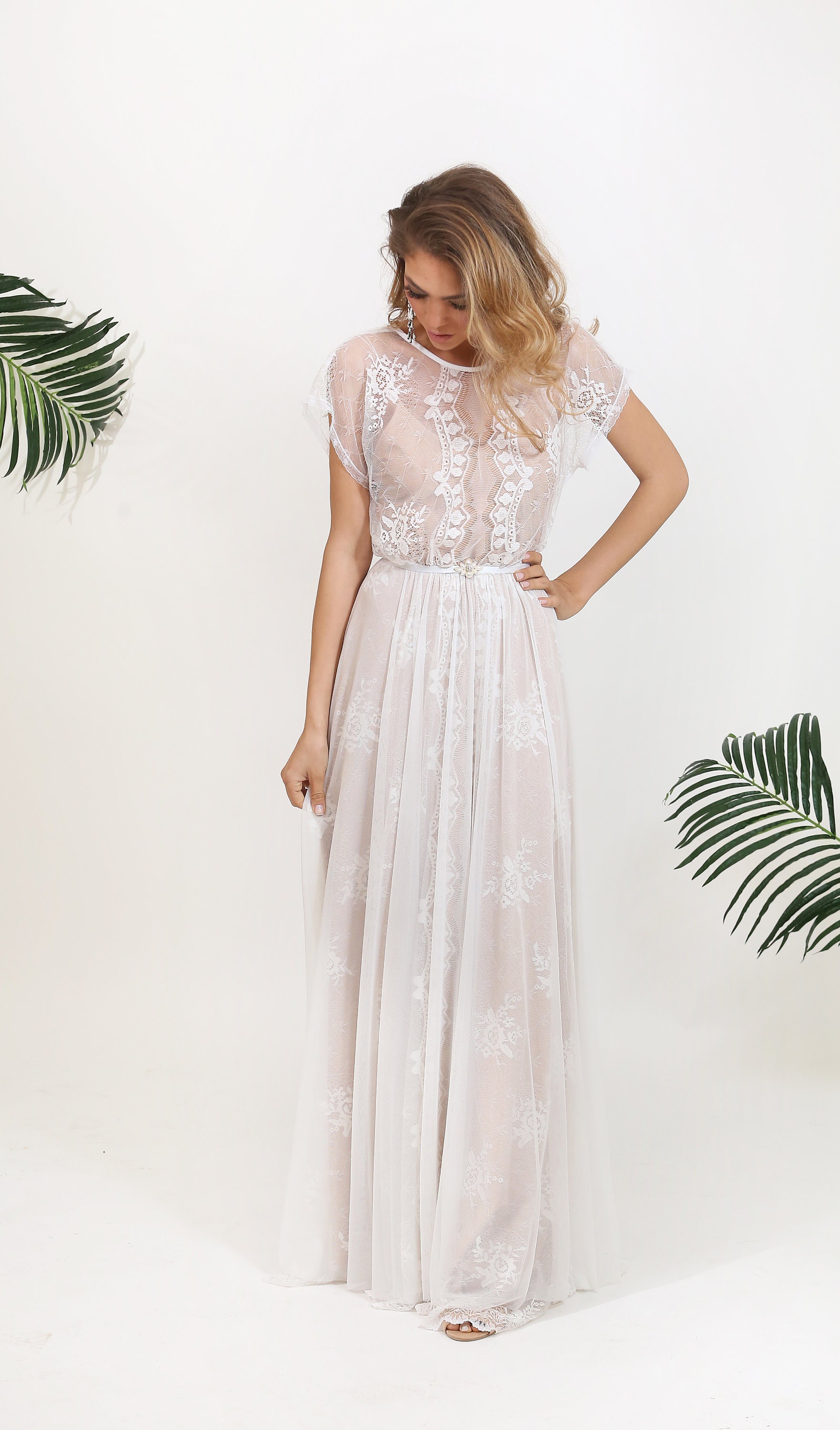 Bohemian Lace Wedding Dress Lace Top With Delicate Sheer Mesh - Etsy Israel