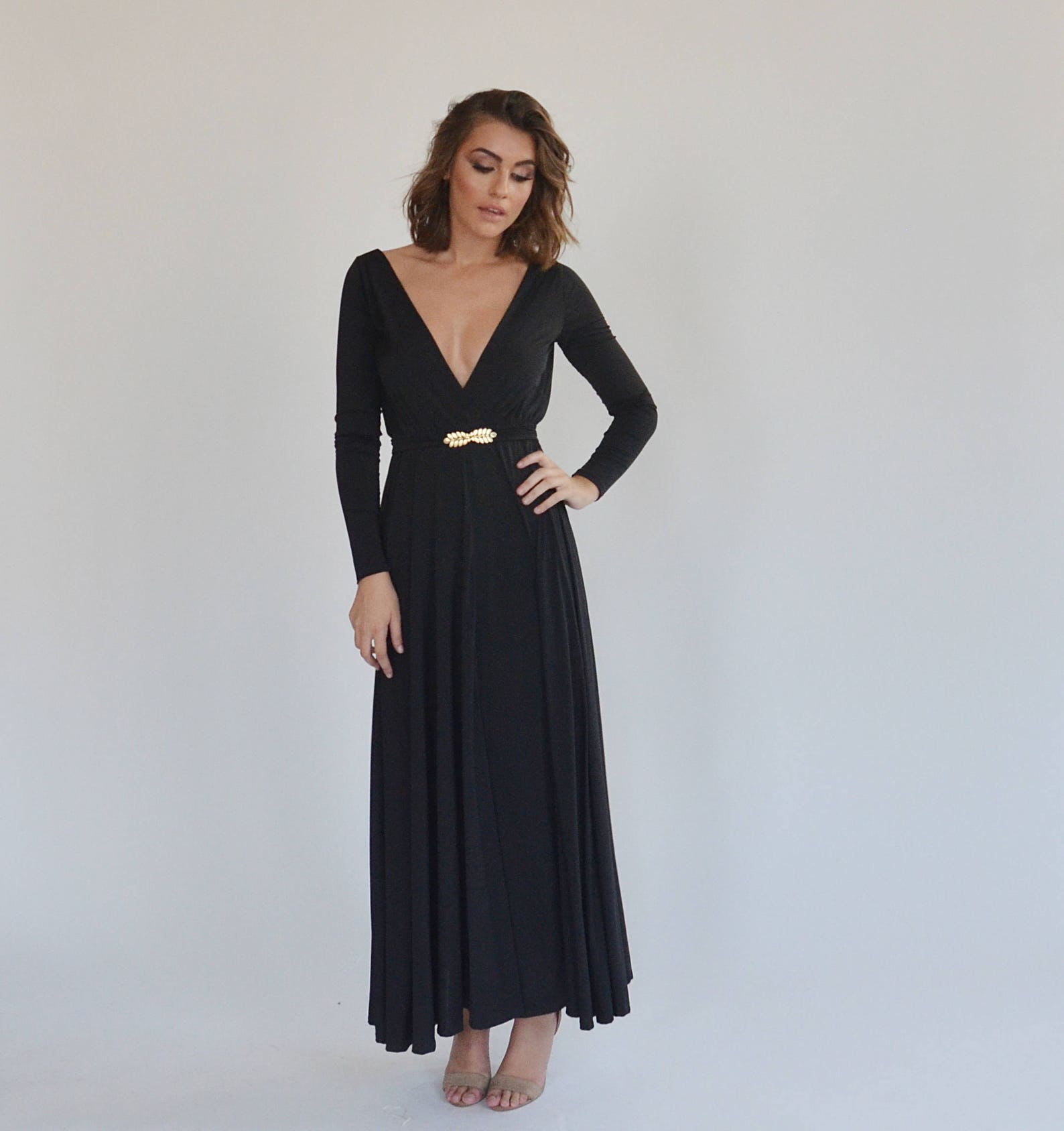 Bridesmaids Black Evening Dress, Floor Length Bell Shape Dress, Golden ...