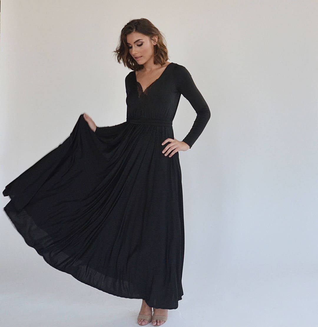 Bridesmaids Dress, Black Evening Dress Floor Length Bell Shape Dress ...